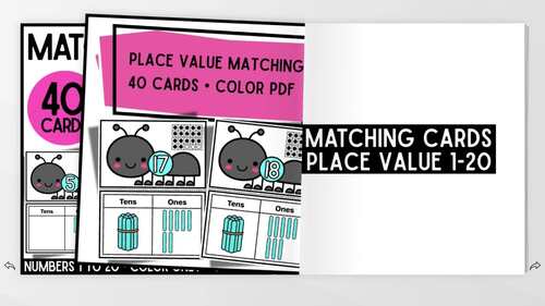 Kindergarten Counting to 20 Matching Cards Bundle | Place Value Tens & Ones