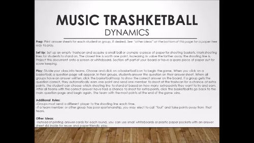 Music Trashketball: Dynamics by Tunes with Mrs Trafford | TPT