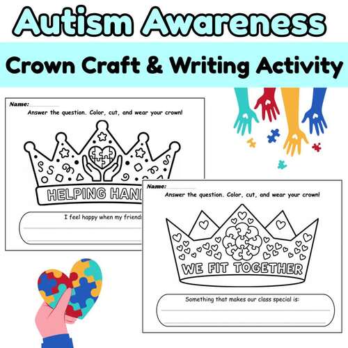Autism Awareness Crown Craft Writing Coloring Activity April SEL ...
