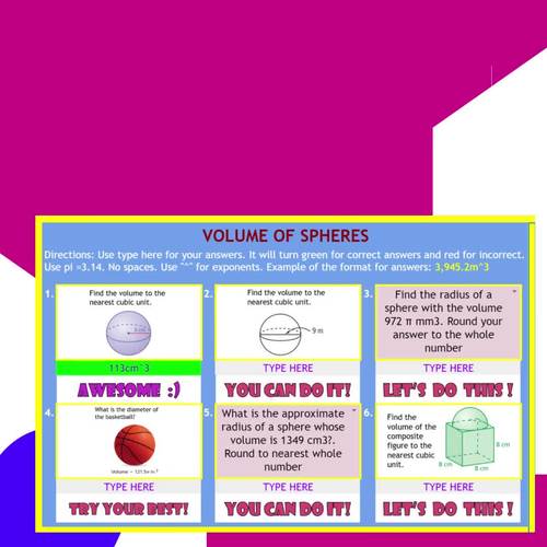 Volume of Spheres Self-Checking F. Assessment Distance Learning | TPT