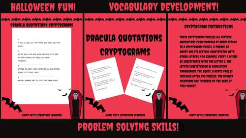 Dracula Quotations Cryptogram Puzzles Problem-Solving Halloween Fun for ...
