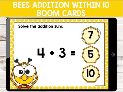 Bees Single Digit Addition within 10 Boom Cards Spring Simple Addition ...