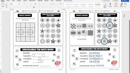 6th/7th/8th Grade Math Fun Spring Worksheet | Logic Puzzles Brain Games