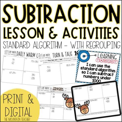3 Digit Subtraction With Regrouping Using The Standard Algorithm Activities