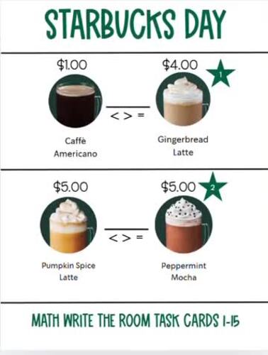 Starbucks Day Math Task Cards by TeachingwithMB | TPT