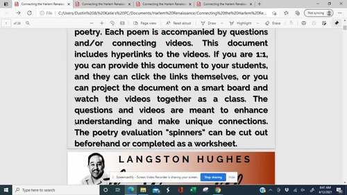 Connecting The Harlem Renaissance to Today Activity Pack Worksheets