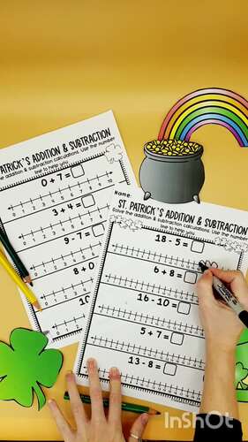 St. Patrick's Day Addition and Subtraction on a Number Line 1st Grade