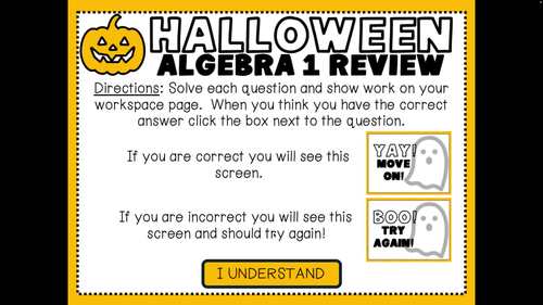 Halloween Algebra 1 Digital Review Activity | Self Checking Google ...