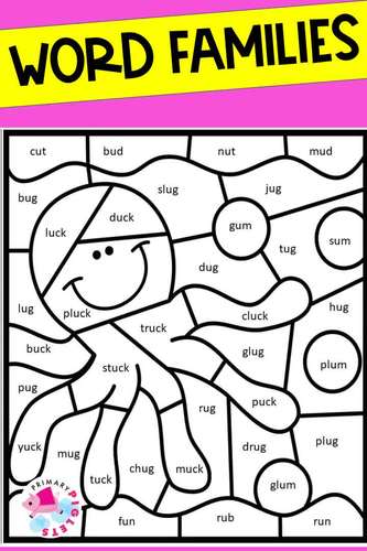 SUMMER OCEAN COLOR BY CODE WORD FAMILIES COLORING PAGES by Primary Piglets