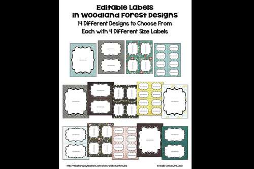 Editable Labels in Woodland Forest Designs | 14 Designs with 4 Sizes Each