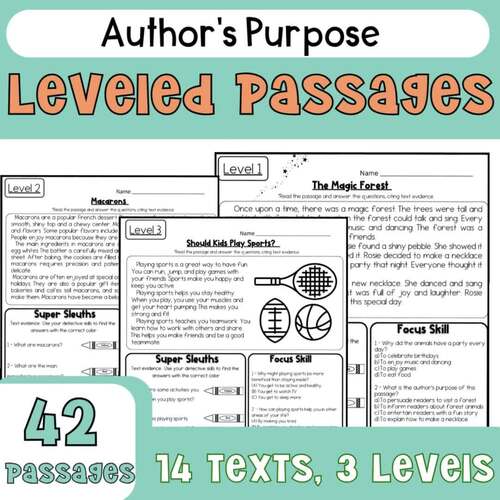 Author's Purpose Leveled Close Reading Passages and Questions |RI.2.6 ...