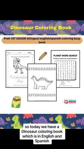 Back to School English & Spanish Busy Book Dinosaurs Writing Activity