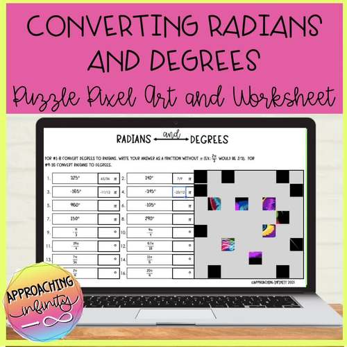 Converting Radians and Degrees Puzzle Pixel Art and Printable Worksheet