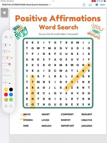 Positive Affirmations | SEL, Mental Health, & Mindfulness Word Search