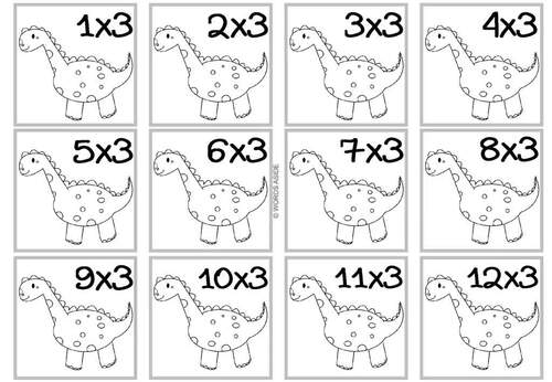 Multiplication Math Visual Support Flash Cards Coloring Dinosaurs