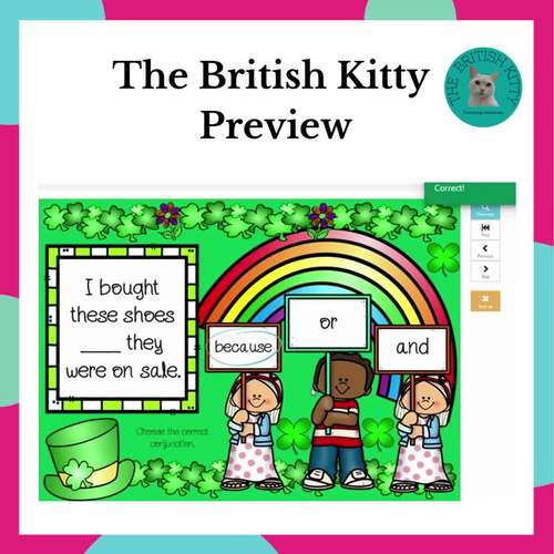 St Patrick's Day Conjunctions and but so because or Grammar Boom™ Cards