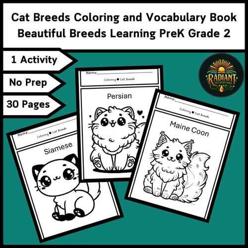 Cat Breeds Coloring and Vocabulary Book Beautiful Breeds Learning PreK ...