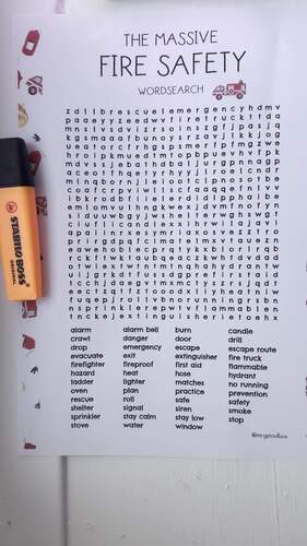 Fire Safety Activity Word Search Puzzle – Word Bank, Printable Elementary