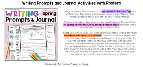 Spring Writing Prompts & Posters | Journal Activities for April & Easter