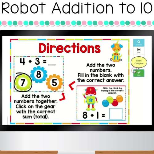 Robot Addition Fact Fluency to 10 Boom Cards™ by K's Classroom Kreations