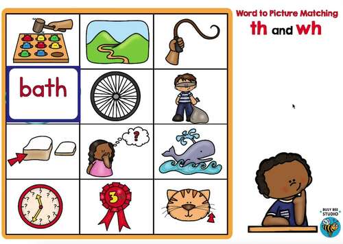 Digraphs TH WH Word to Picture Matching Game Boom Cards by Busy Bee Studio