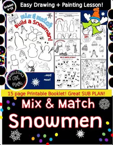 Winter Art Project- Mix & Match Snowman Drawing- Painting! 1 Hour Sub ...