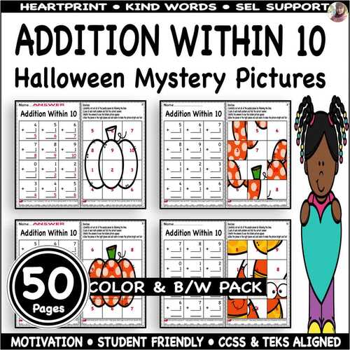 Halloween - Addition within 10 With Regrouping Mystery Pictures, Cut ...