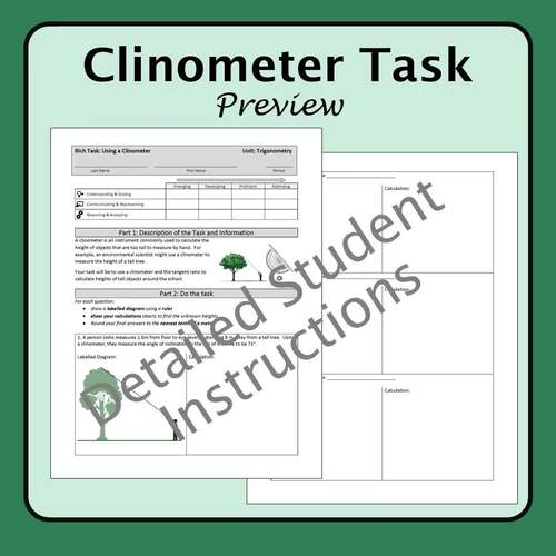 Clinometer Trigonometry Rich Task | Geometry SohCahToa Project Based ...