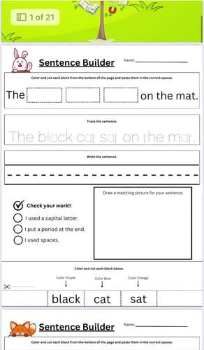 Sentence Building | Sentence Practice Activity Worksheets | TPT