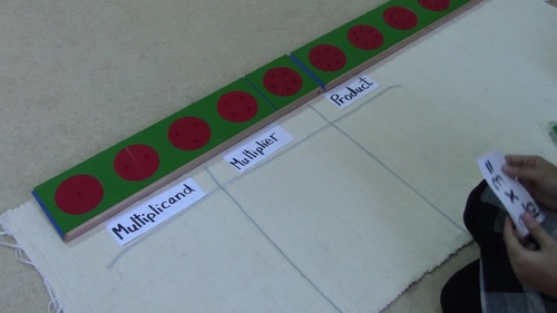 Montessori Multiplication with fractions (Concrete) by Montessori Tube
