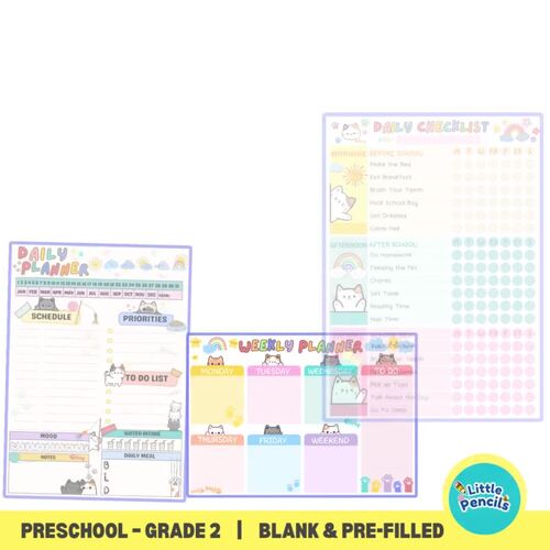 Kids Daily & Weekly Planners with Checklists | Blank & Pre-Filled ...