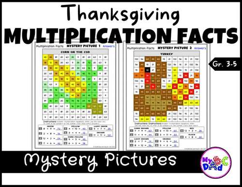 Thanksgiving Multiplication Facts Mystery Picture Activities with TPT Easel