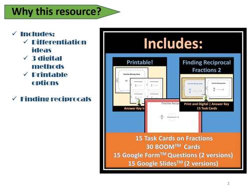 Finding Reciprocal Fractions 2 Task Card Bundle with Google, Boom and Print