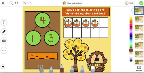 Thanksgiving/Fall Math Preloaded Seesaw Activities Subtraction to 10