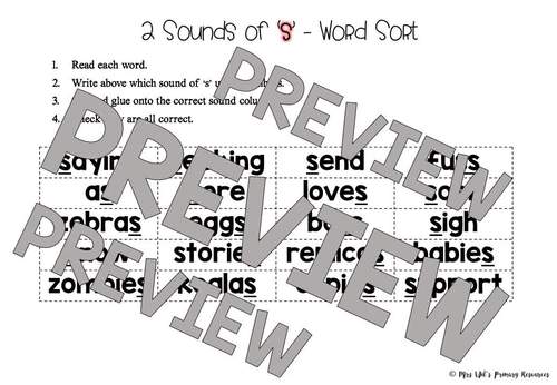 LEM Phonics | Rules | 2 Sounds of 'S' | Sound Sort Worksheet ...