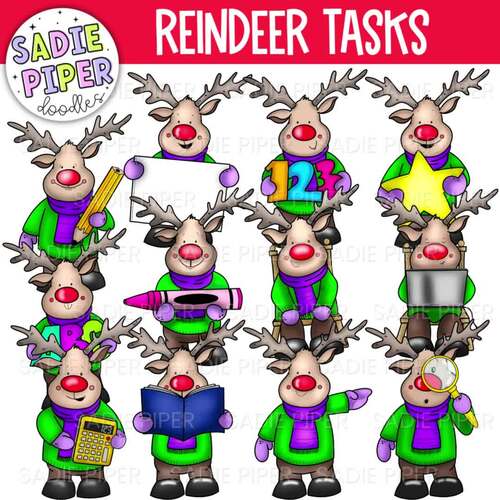 Reindeer Tasks Clipart, Christmas Clipart - Sadie Piper by Sadie Piper ...