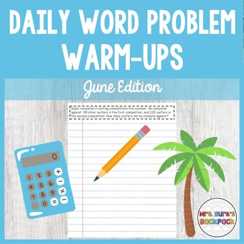JUNE Daily Addition & Subtraction Math Word Problem Warm-Ups | TPT