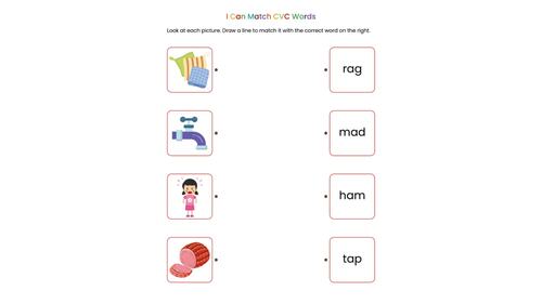 I Can Match CVC Words | Phonics Picture Matching with CVC, CVCC & CCVC ...
