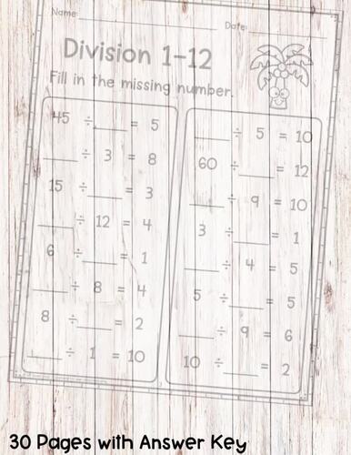 Summer Missing Number Division Practice | Facts 1–12 |Grades 3-4 Math ...