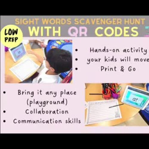 Sight words | SET 5 | Scavenger Hunt | QR codes | worksheets | LOW PREP