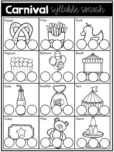 Carnival Play Dough Syllable Smash Activity for Centers or Morning Tubs