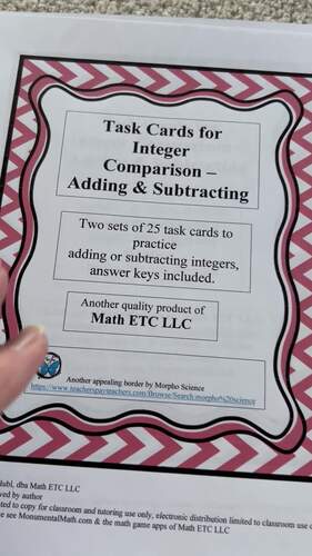 Flash Cards for Integer Comparison - Addition & Subtraction by Mary Ann ...