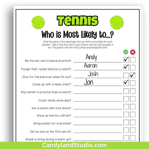 Tennis "Who is Most Likely" Team Building Bonding Game, No Prep Activity