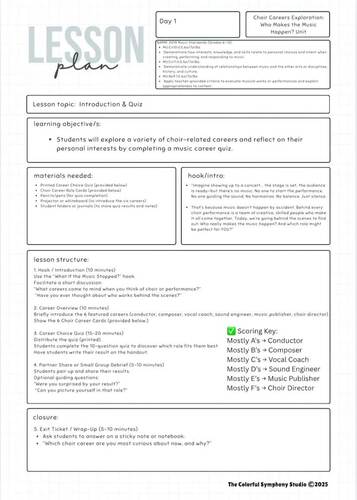 Choir Careers Exploration: Who Makes the Music Happen? (4 Day Mini Unit)