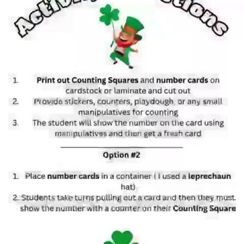 St. Patrick's Day Counting Squares and Number Recognition Activity