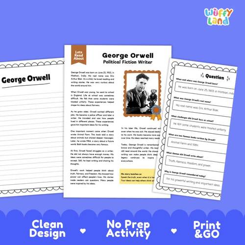 George Orwell Biography Reading Comprehension | Dystopian Author Study ...