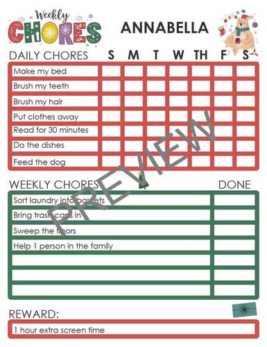 Fun and Functional Chore Chart for Teens: 8 Adorable Designs, Printable ...