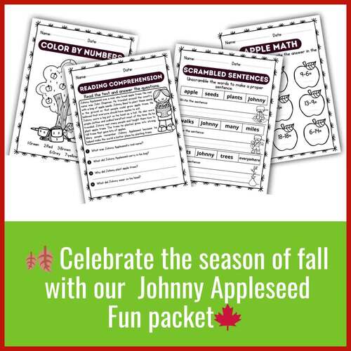 Johnny Appleseed Fun Busy Work Packet 1st grade Morning worksheets ...