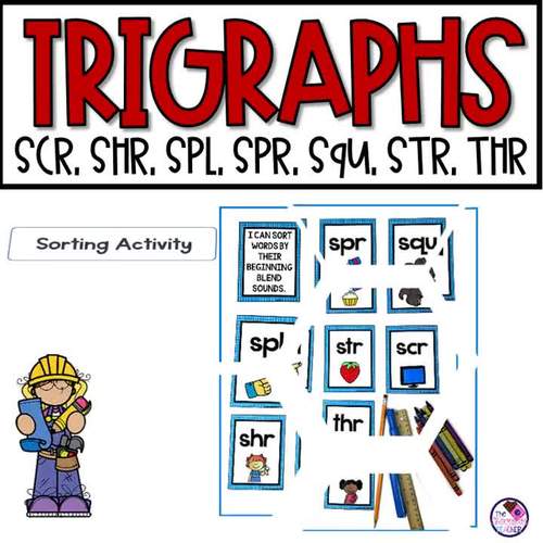 Trigraphs - 3 Letter Blends - Phonics Worksheets by The Chocolate Teacher