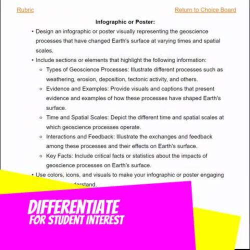 Geoscience Processes and Earth's Surface: Choice Board (MS-ESS2-2)